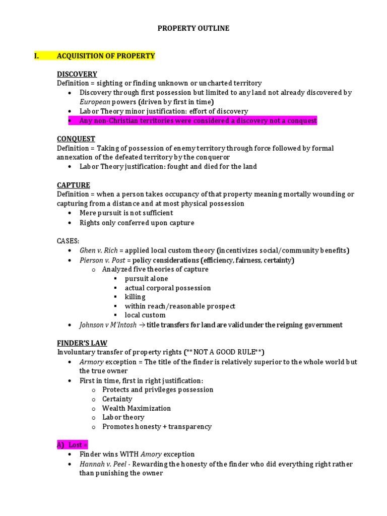 Property Outline | PDF | Fee Simple | Will And Testament