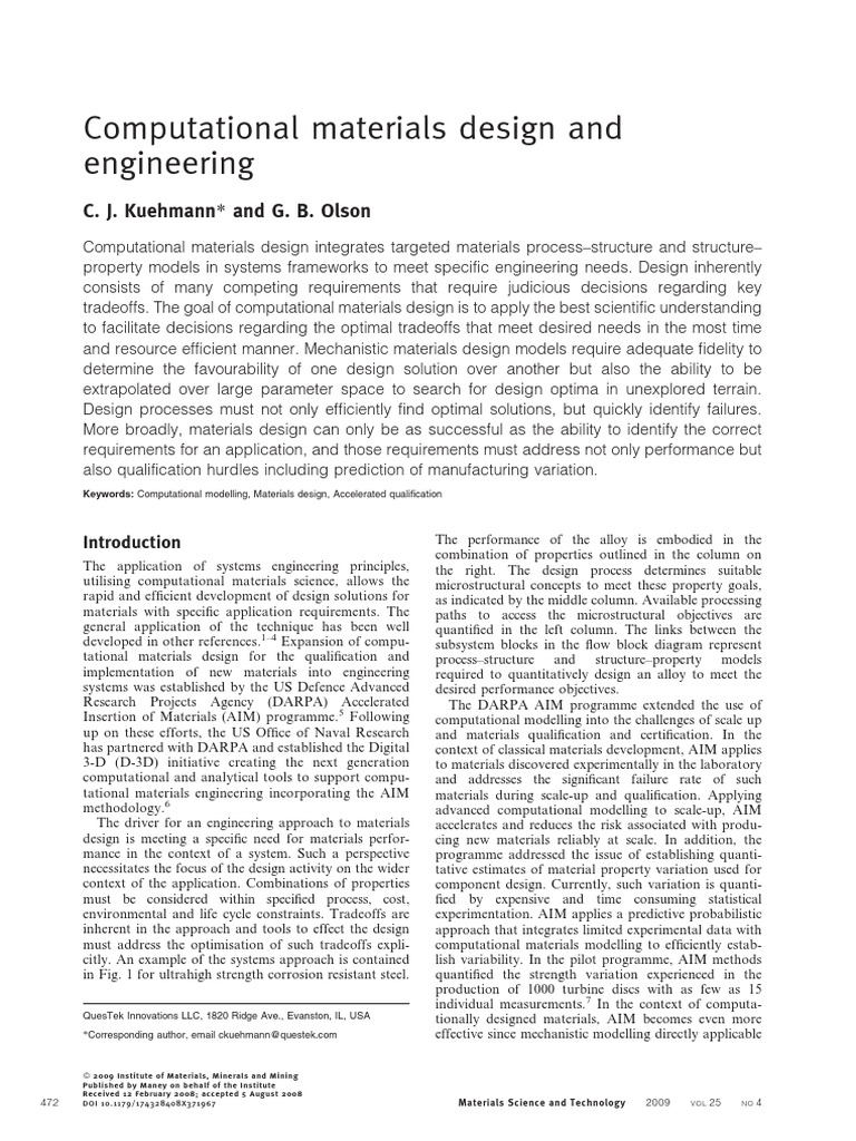 Computational Materials Design Overview | PDF | Materials Science | Design
