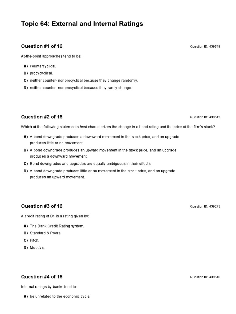 Topic 64 External and Internal Ratings | PDF | Credit Rating | Bond ...