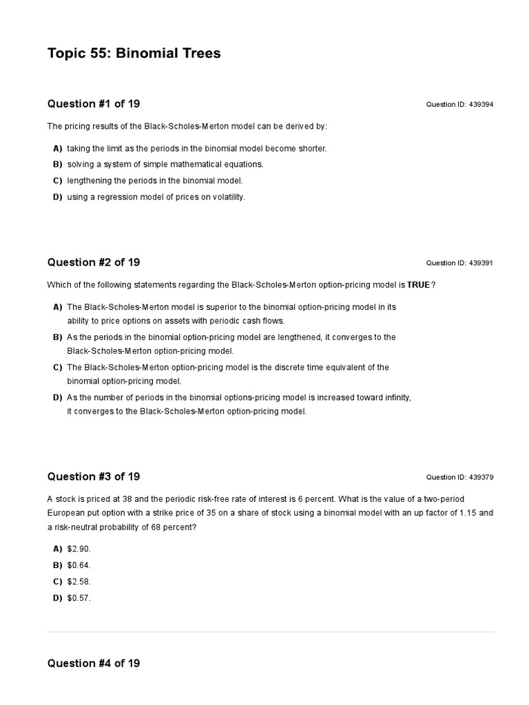 Topic 55 Binomial Trees | PDF | Black–Scholes Model | Put Option