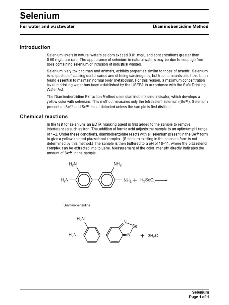 Selenium: For Water and Wastewater Diaminobenzidine Method | PDF ...
