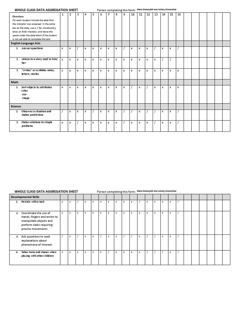 Whole Class Data Sheet | PDF