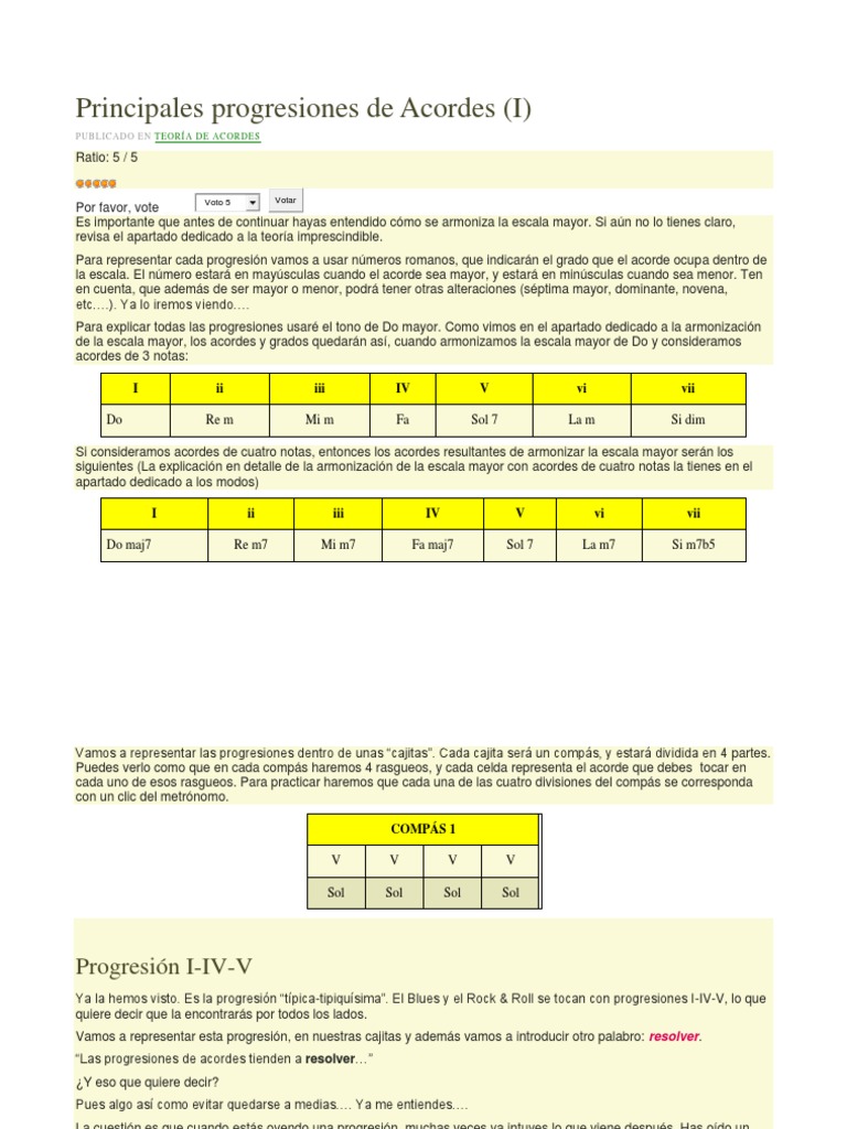 Principales progresiones de Acordes.docx | Acorde (Música) | Escala ...