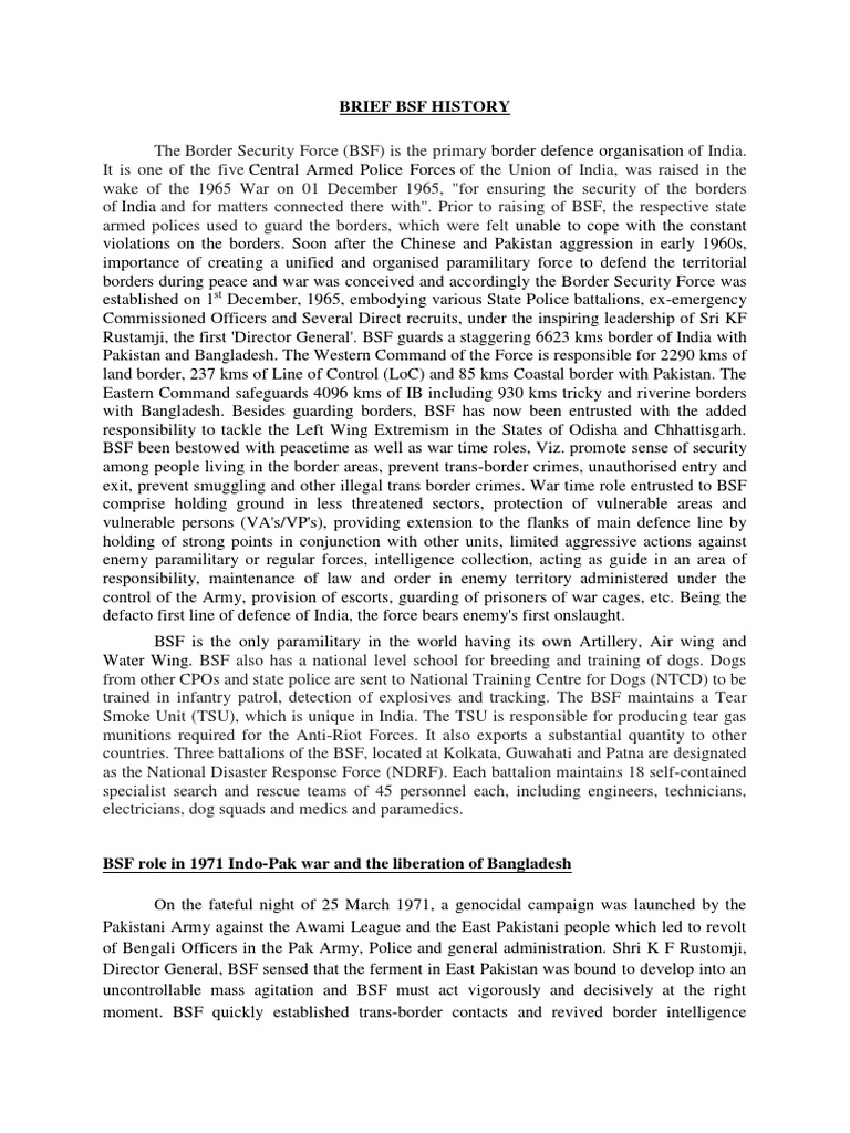BSF History | PDF | Pakistan Army | Military