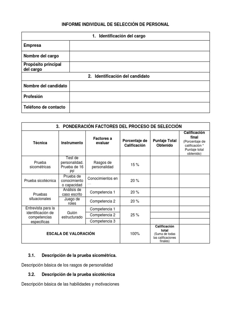 Ejemplo Informe de Selección de Personal | PDF | Gestión de recursos humanos | Cognición