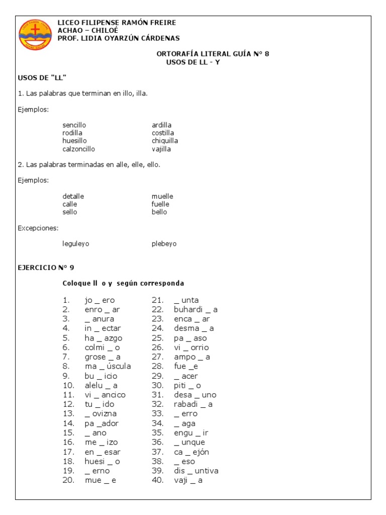 Guía 8 Usos de LL - y | PDF