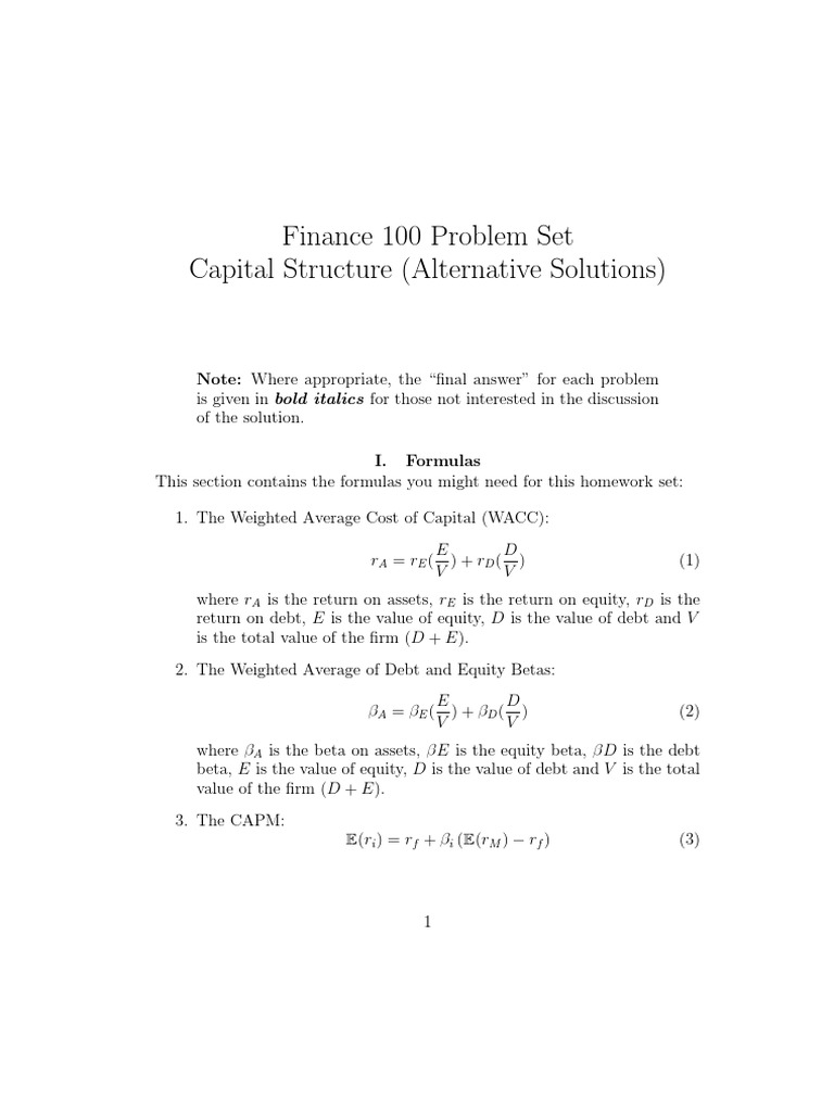 Ps Capital Structure Solutions PDF | PDF | Capital Asset Pricing Model ...