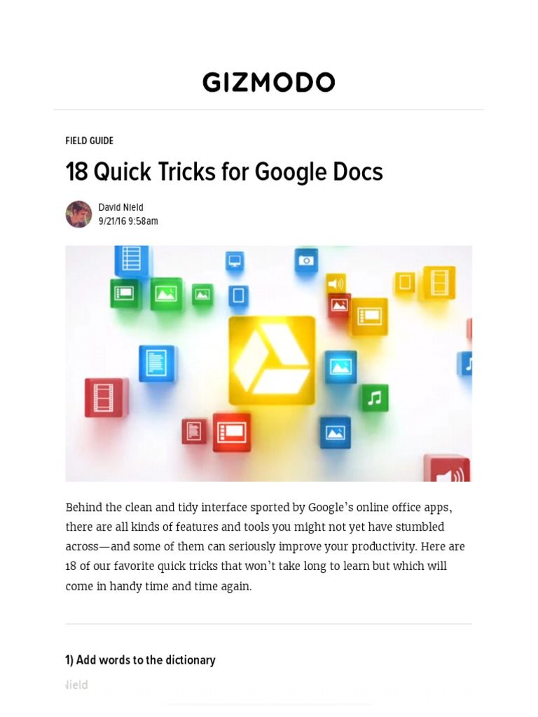 18 Quick Tricks For Google Docs: Field Guide | PDF | Hyperlink ...