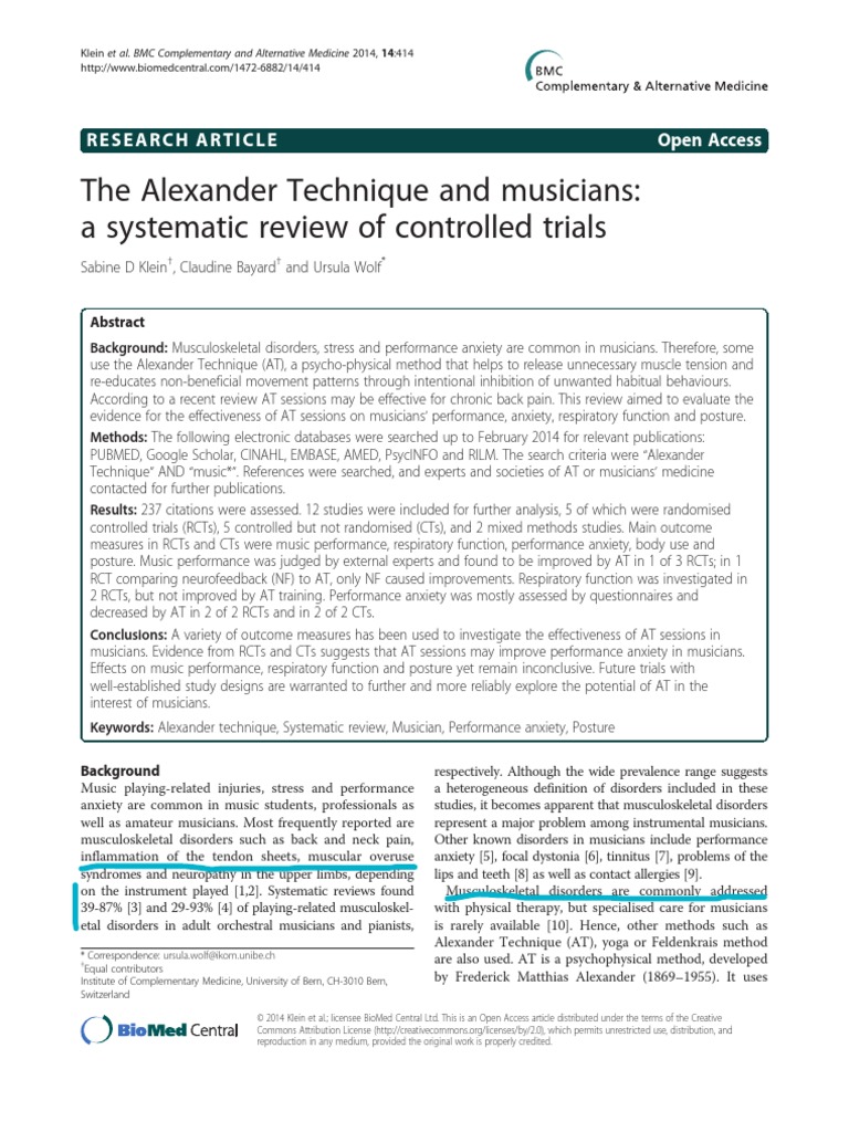 Alexander Technique A Systematic Review of Controled Trials | PDF ...