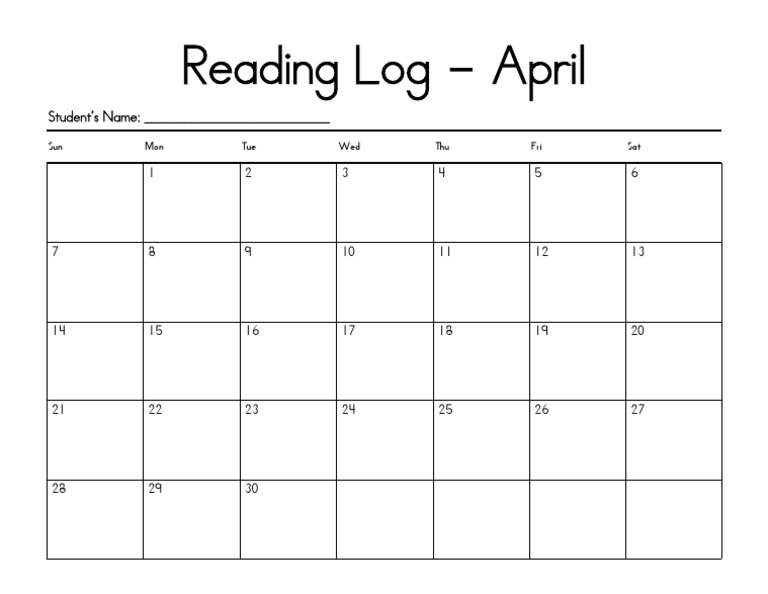 April Reading Log | PDF