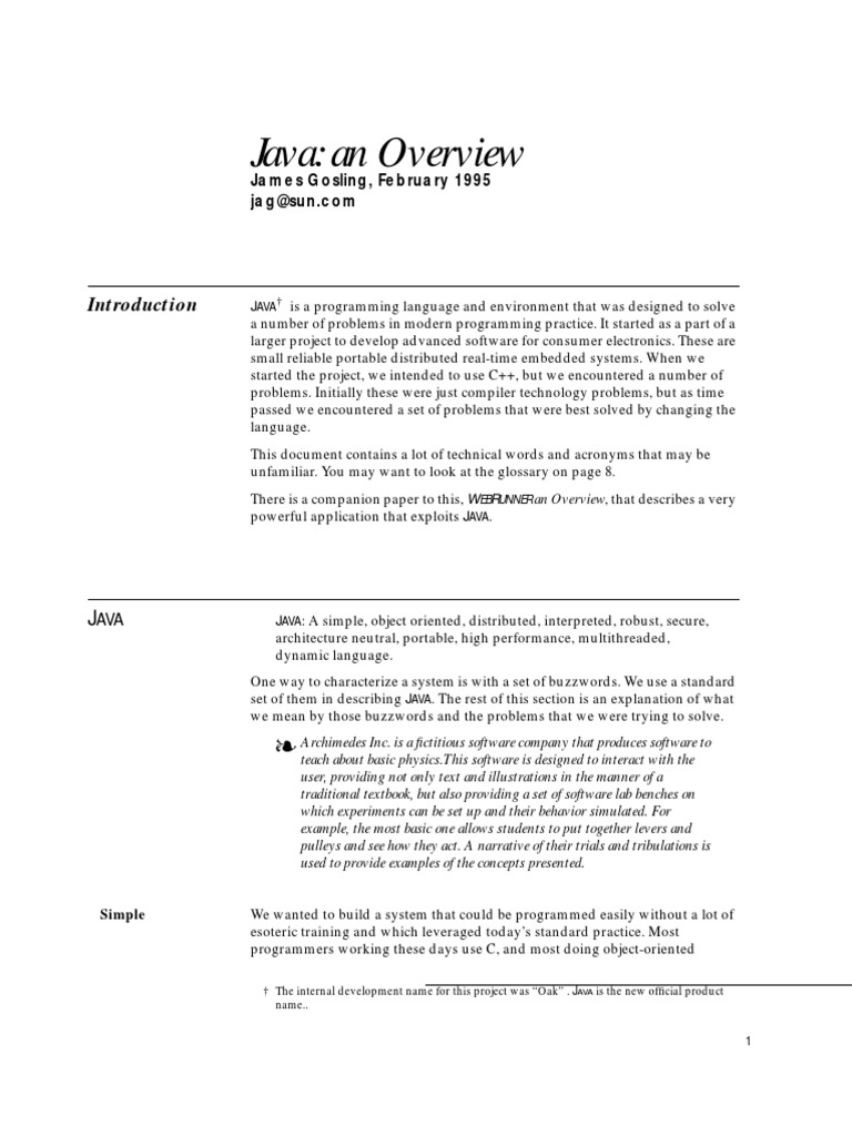Java: An Overview: James Gosling, February 1995 | PDF | Internet ...