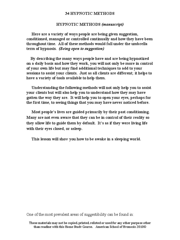 34 Hypnotic Methods Manuscript | PDF | Hypnosis | Placebo