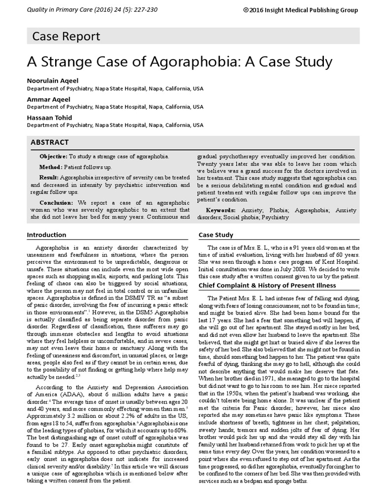 Severe Agoraphobia Case Study | PDF | Agoraphobia | Panic Attack