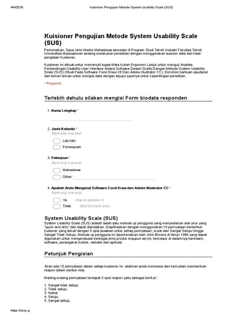 Kuisioner SUS - Google Forms | PDF