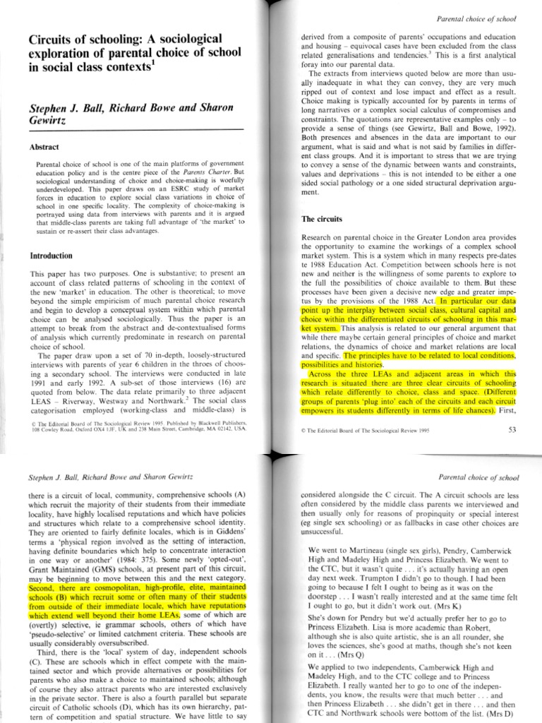 Ball Et Al 1995 - Circuits of Schooling | PDF | Family | System