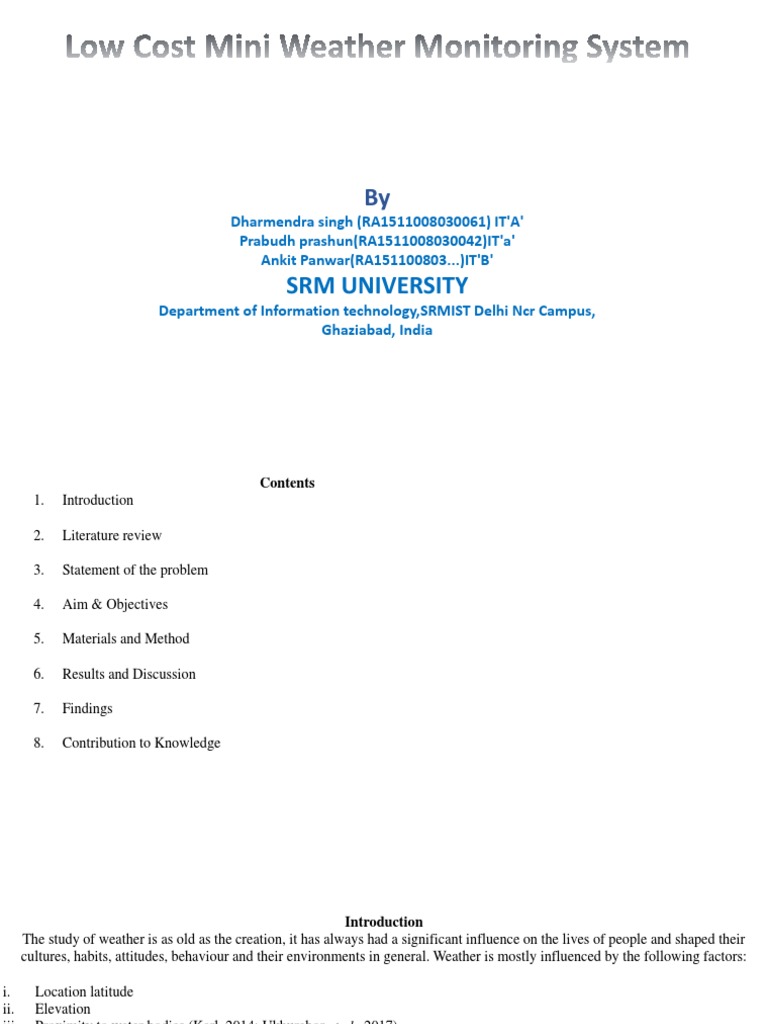 Presentation For Weather Monitoring by Dharmendra | PDF | Weather ...