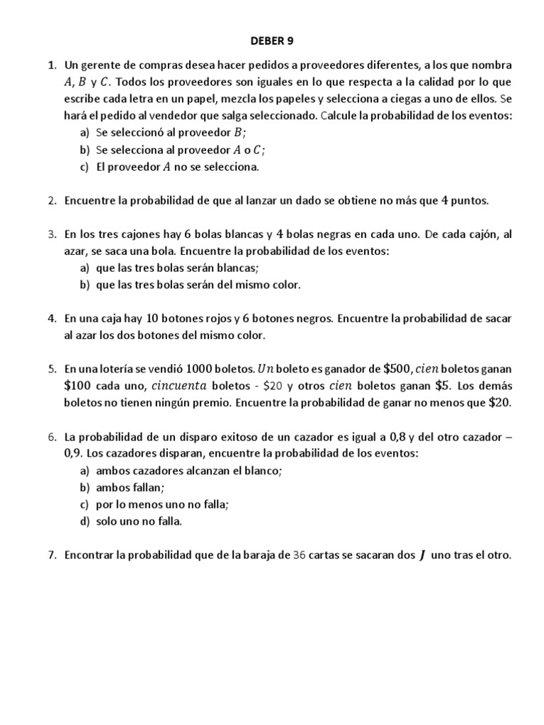 Deber 9 | PDF | Probabilidad | Ocio