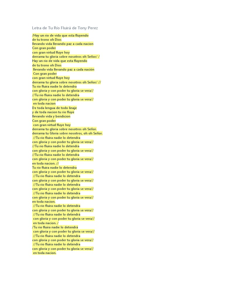 Letra de Tu Río Fluirá de Tony Perez