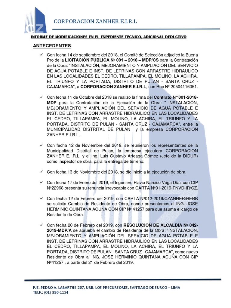 Informe de Adicional y Deductivo | PDF | Materiales | Ingeniería de ... Informe de Adicional y Deductivo | PDF | Materiales | Ingeniería de ...