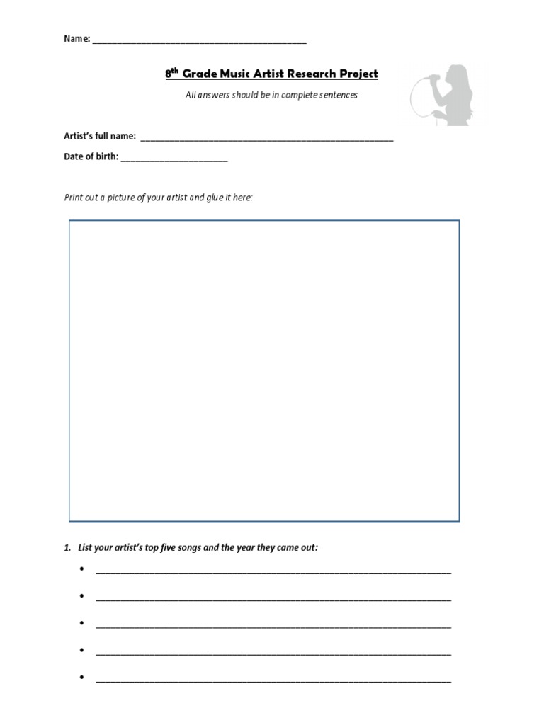8th Grade Music Artist Research Project | PDF | Leisure | Entertainment ...