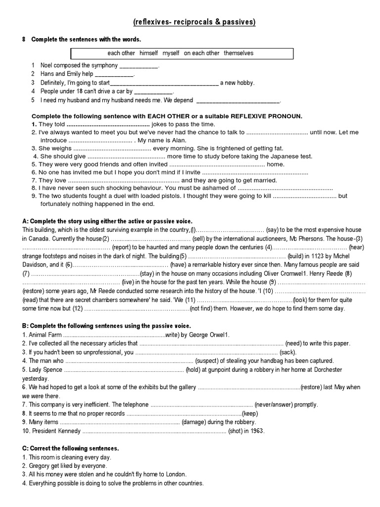 Reflexives, Reciprocals and Passives | PDF | Home & Garden