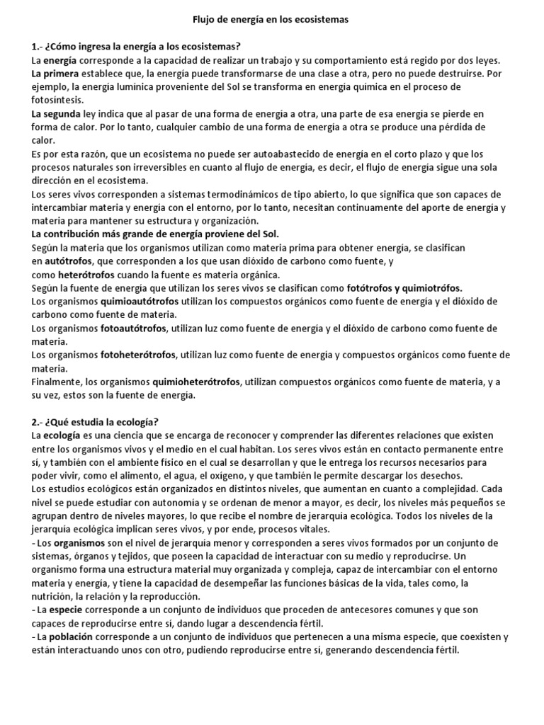 Flujo de Energía en Los Ecosistemas | PDF | Organismos | Ecología