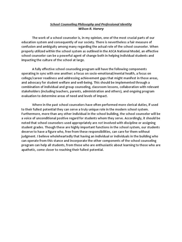 School Counseling Philosophy and Professional Identity - Spring 2019 ...