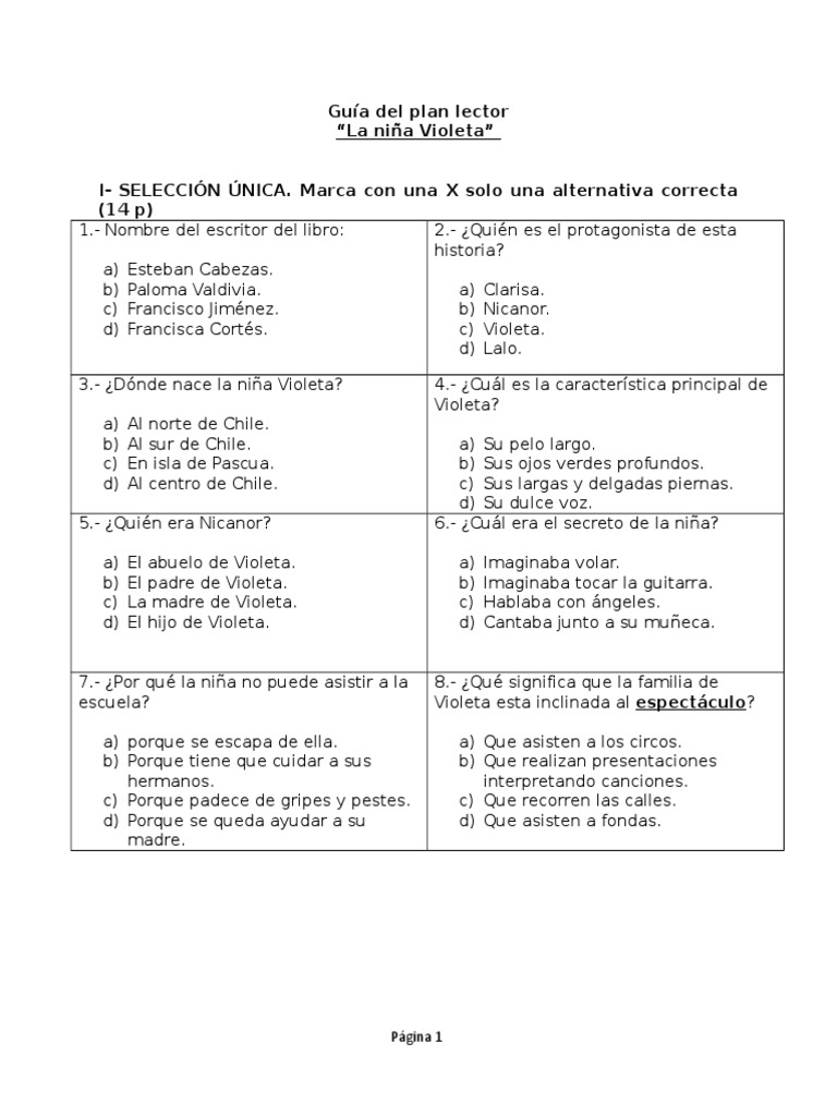 Guía de lectura: La niña Violeta | PDF | Ocio