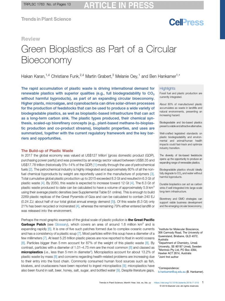 Green Bioplastics As of A Circular Bioeconomy: Review | PDF ...