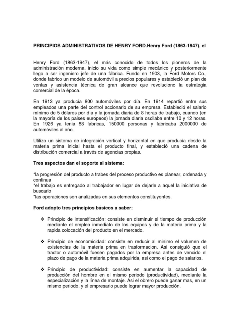 Principios Administrativos de Henry Ford | PDF | Salario | Equipo ...