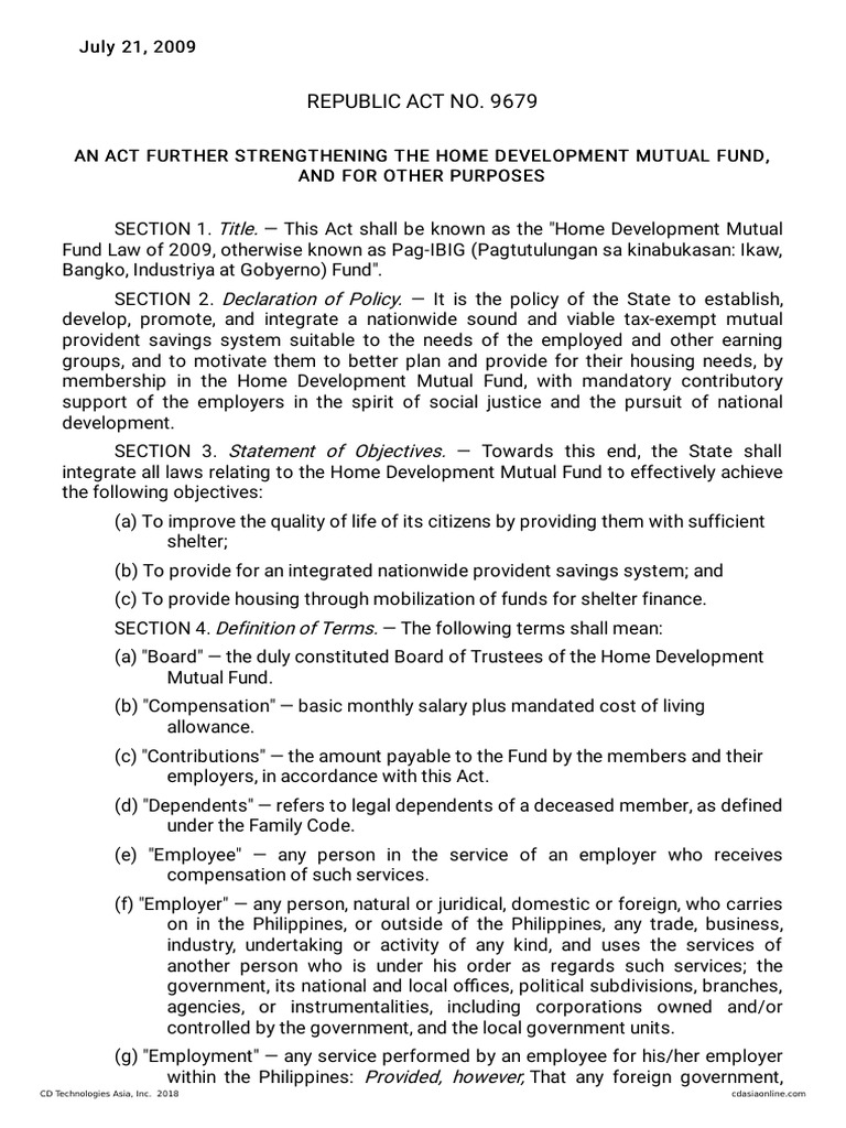 Ra 9679 Pag Ibig | PDF | Board Of Directors | Employment