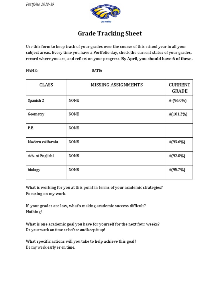 Grade Tracking Sheet for 2018-19 | PDF