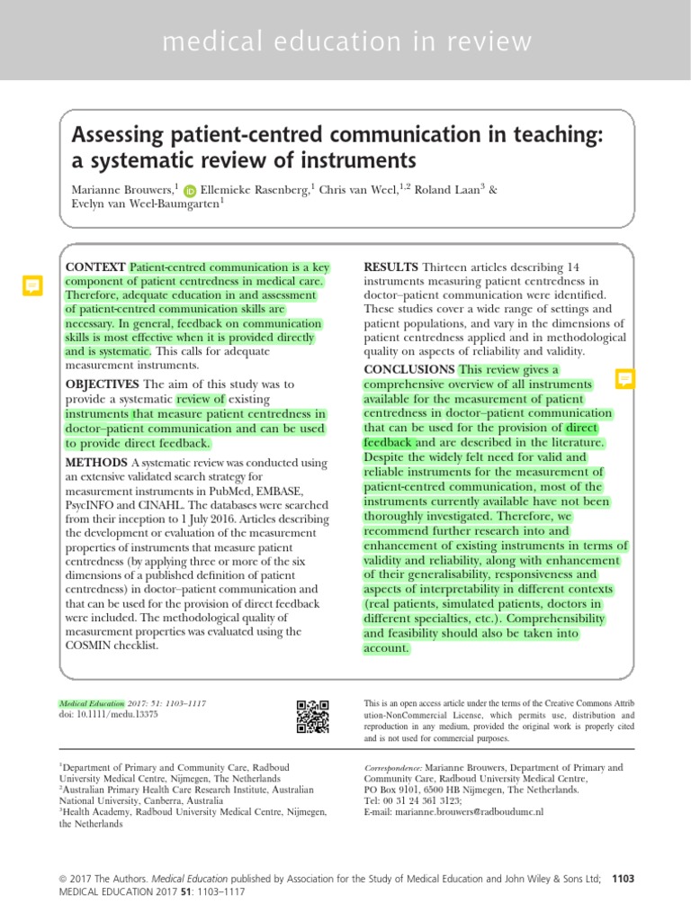 Medical Education in Review: Assessing Patient-Centred Communication in ...