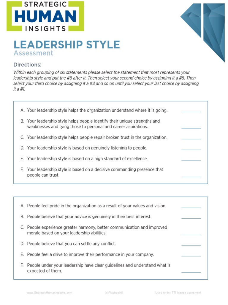 SHI Leadership Style Assessment PDF | PDF | Leadership | Behavior ...