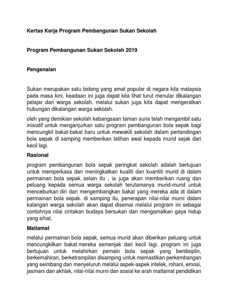 Kertas Kerja Program Pembangunan Sukan Sekolah | PDF