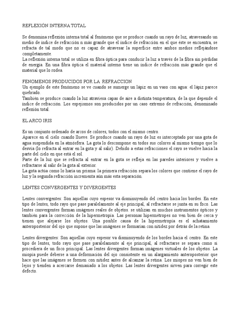 Reflexion Total Interna | PDF | Refracción | Reflexión (Física)