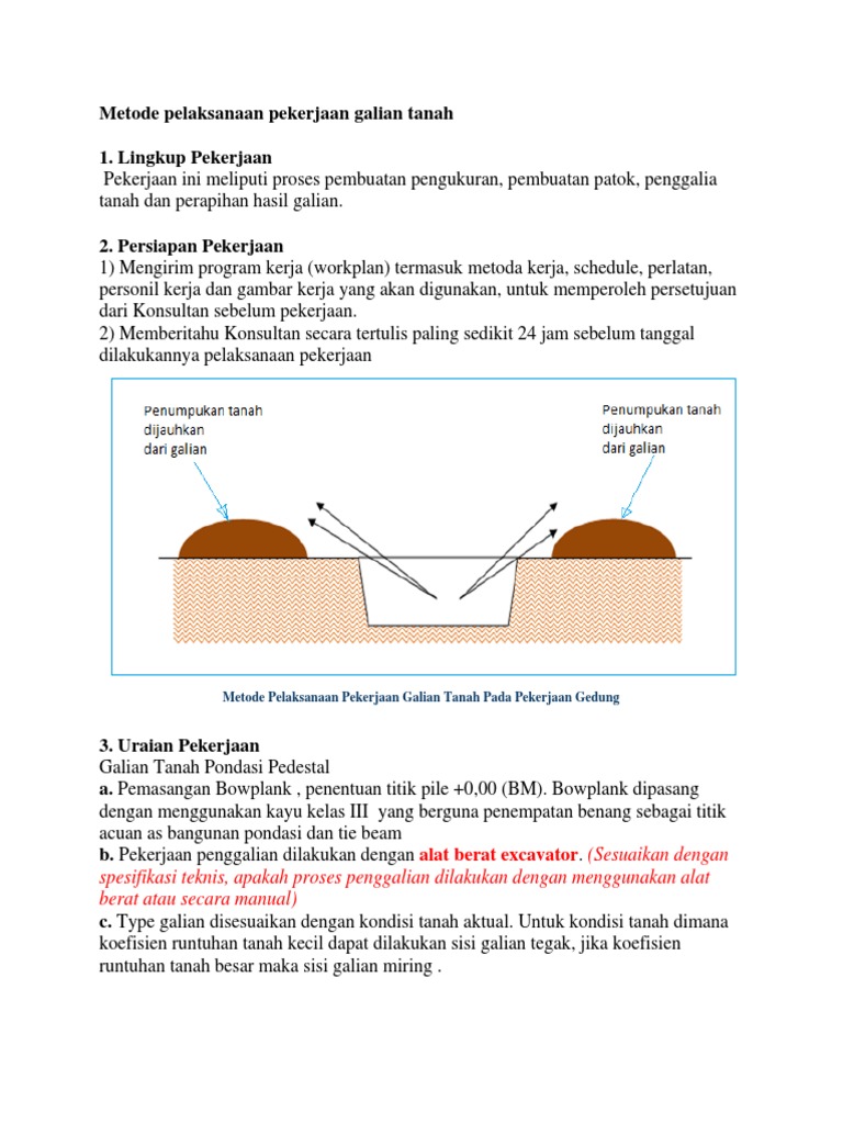 Metode Pelaksanaan Pekerjaan Galian Tanah | PDF