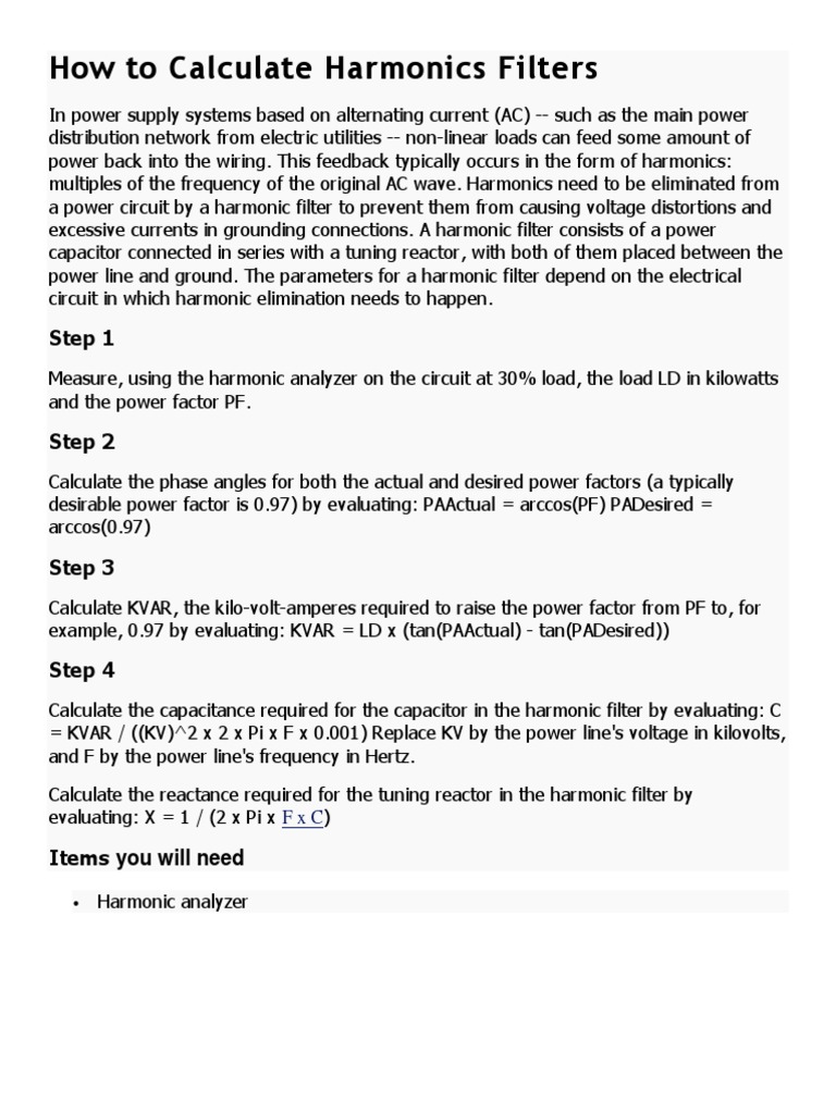 How To Calculate Harmonics Filters | PDF | Capacitor | Electrical Impedance