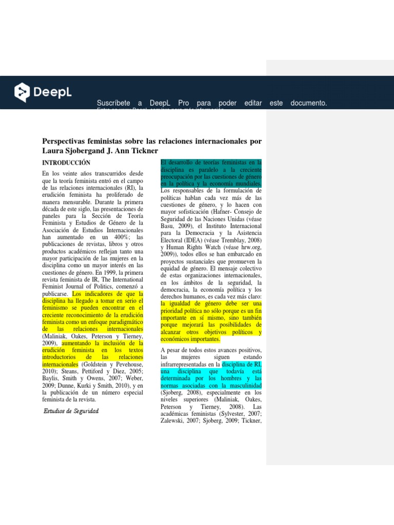 Laura Sjobergand J. Ann Tickner ES-1 | PDF | Feminismo | Estudios de género