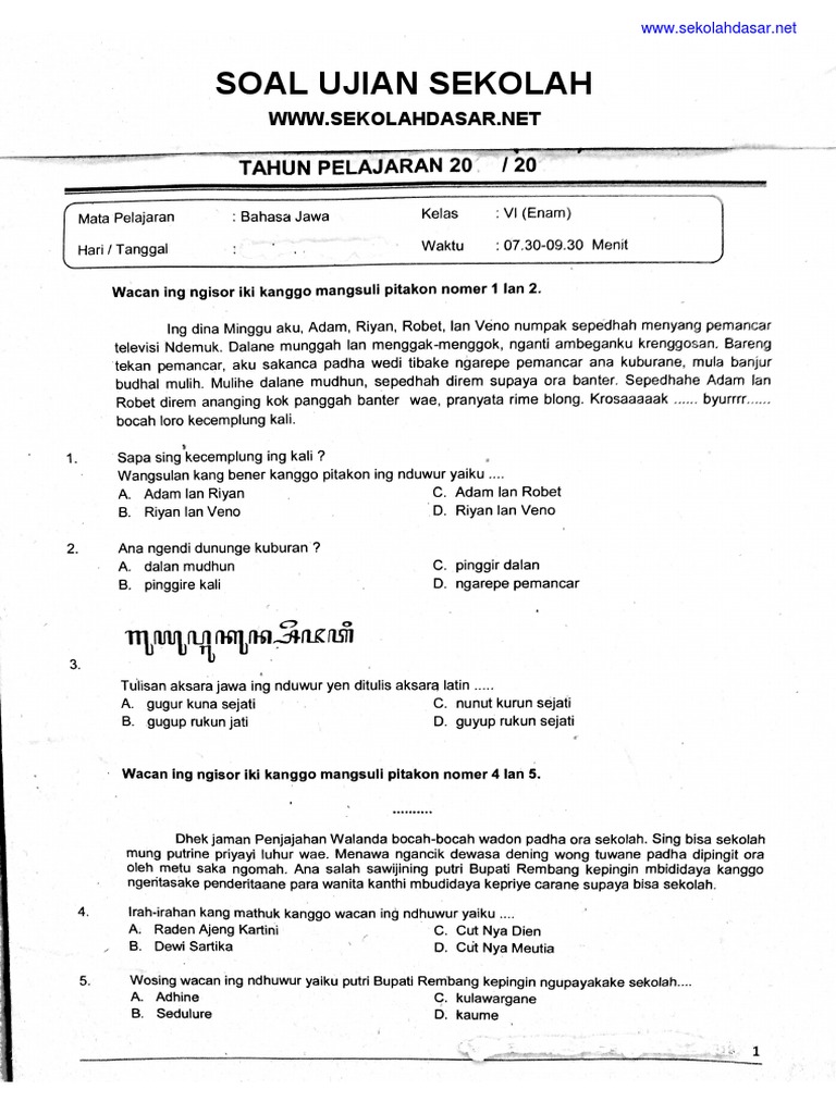 Soal Ujian Sekolah Kelas 6 Bahasa Jawa | PDF