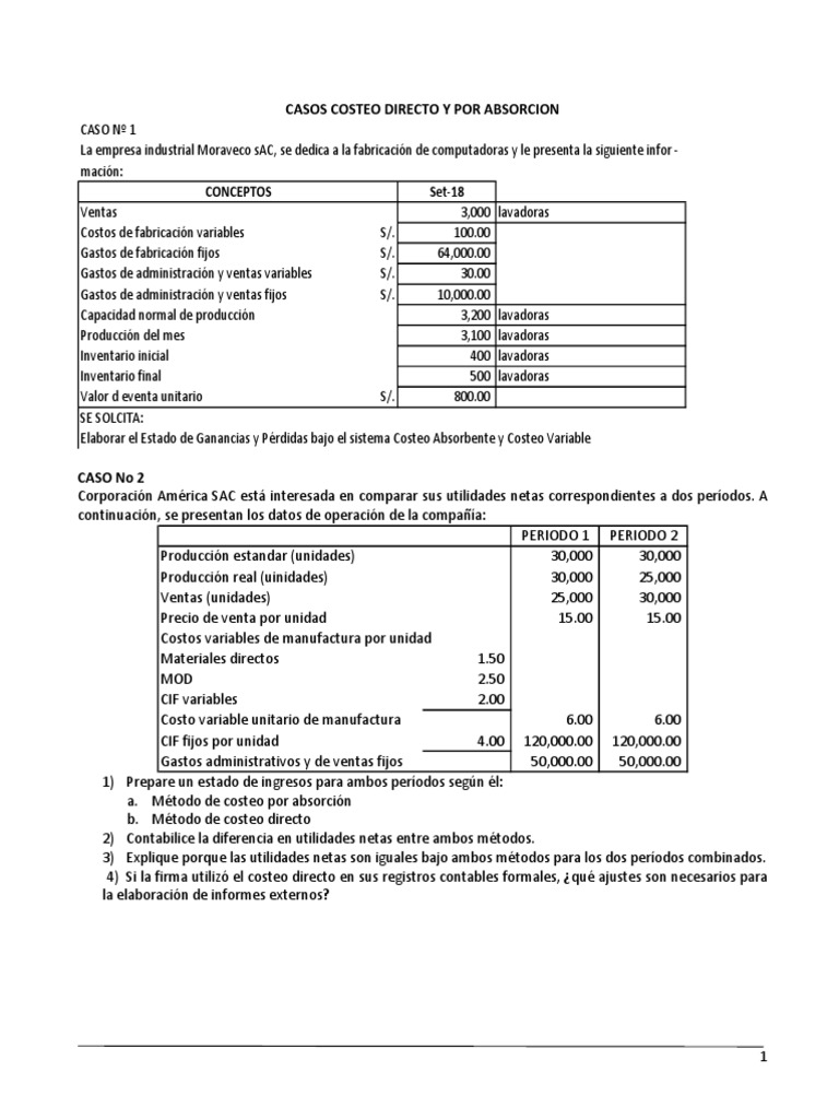 Casos Costeo Directo Y Por Absorcion | Inventario | Economias | Prueba gratuita de 30 días | Scribd