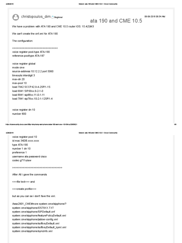 Cisco ATA 190 & CME 10.5 Setup Guide | PDF | Digital Technology ...