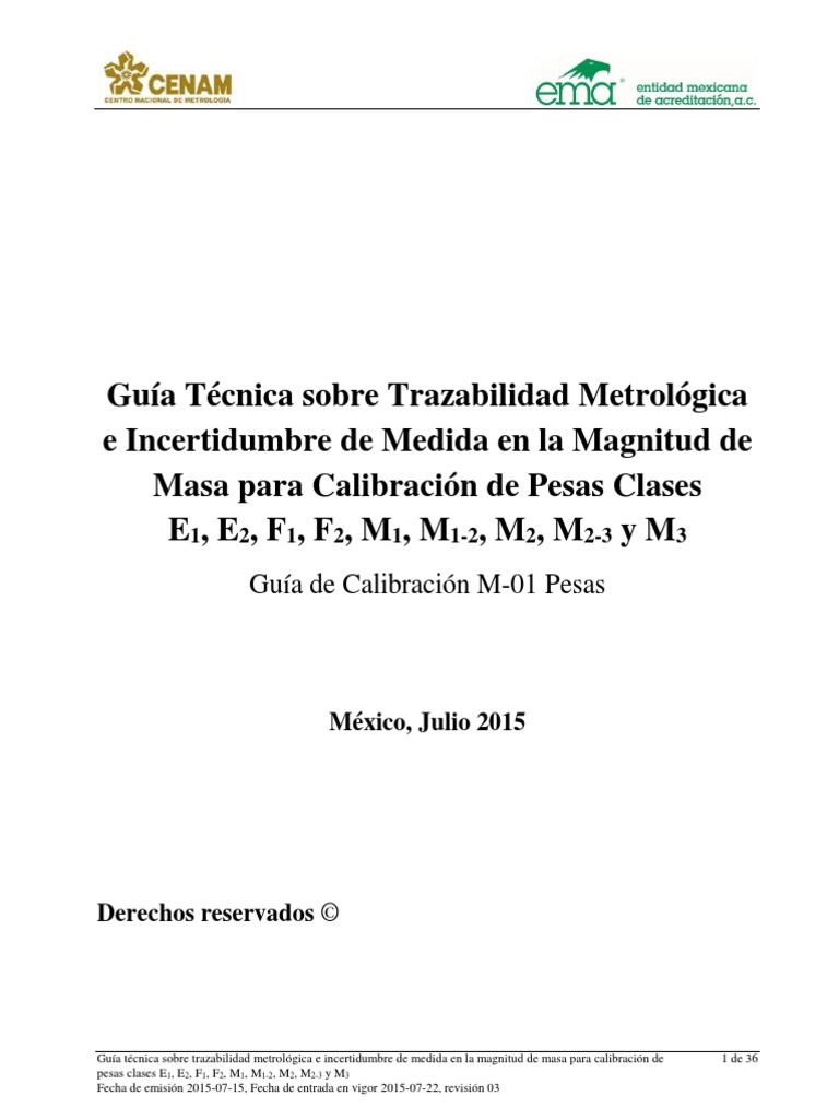 Pesas de Clases E1 E2 f1 f2 m1 m1 2 m2 m2 3 y m3 | PDF | Calibración ...