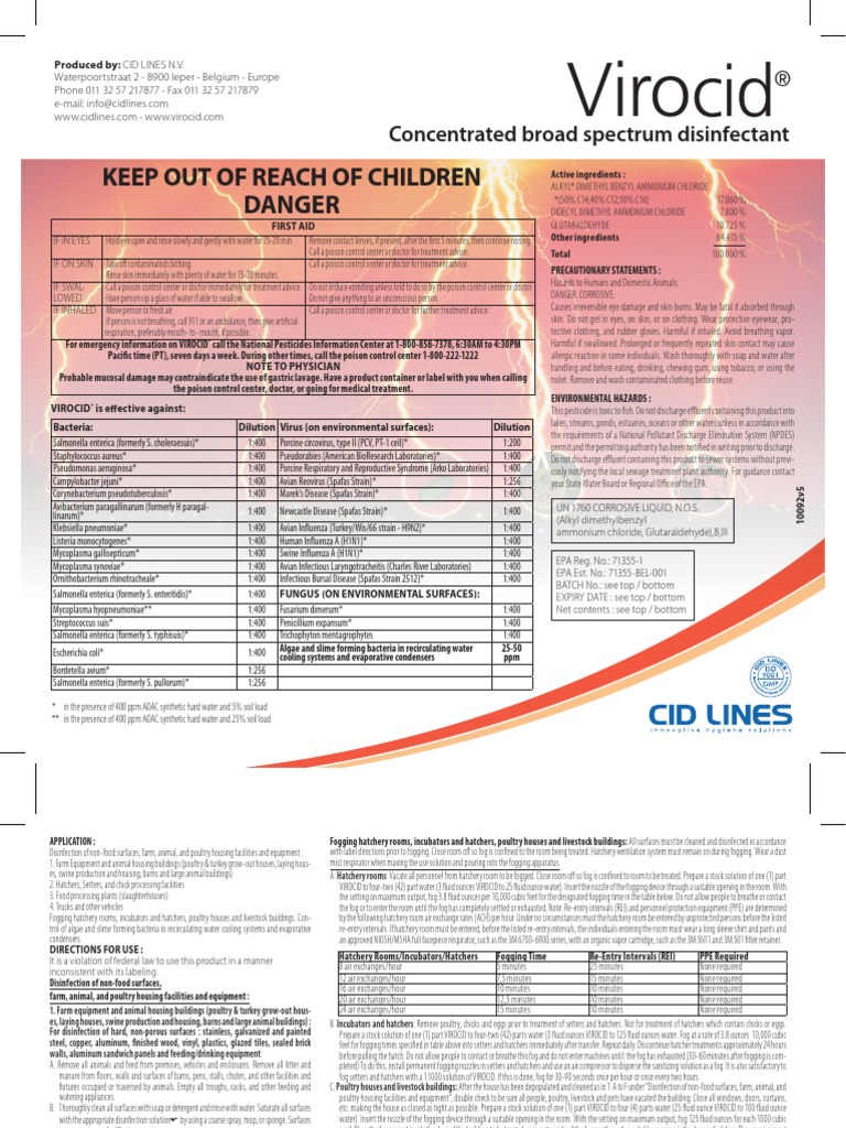 Revised VIROCID Label 28-01-15 | PDF | Sewage Treatment | Clean Water Act