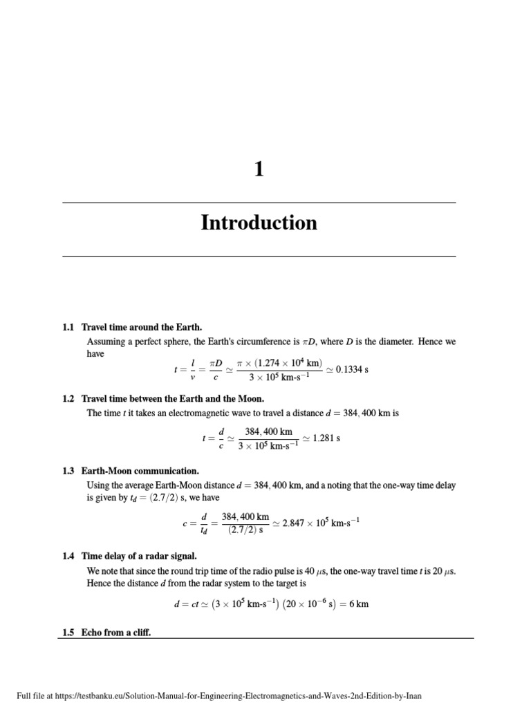 Solution Manual For Engineering Electromagnetics and Waves 2nd Edition ...