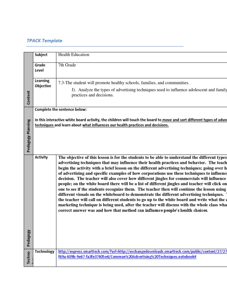 Tpack Template Iwb sp19 | PDF