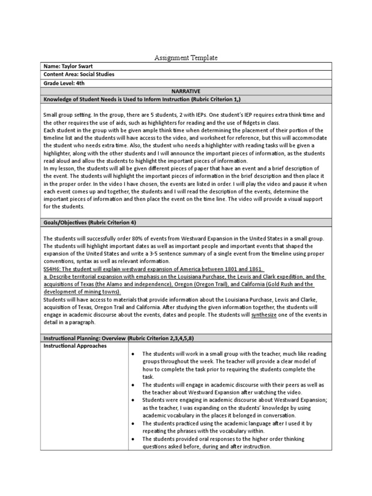 4th Grade Westward Expansion Lesson Plan | PDF | Individualized ...