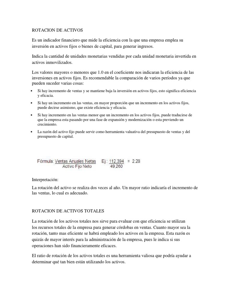 Rotacion de Activos | PDF | Capital de trabajo | Business