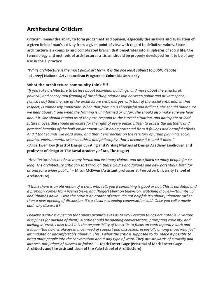 00 - Architectural Criticism Notes | PDF | Criticism | Aesthetics