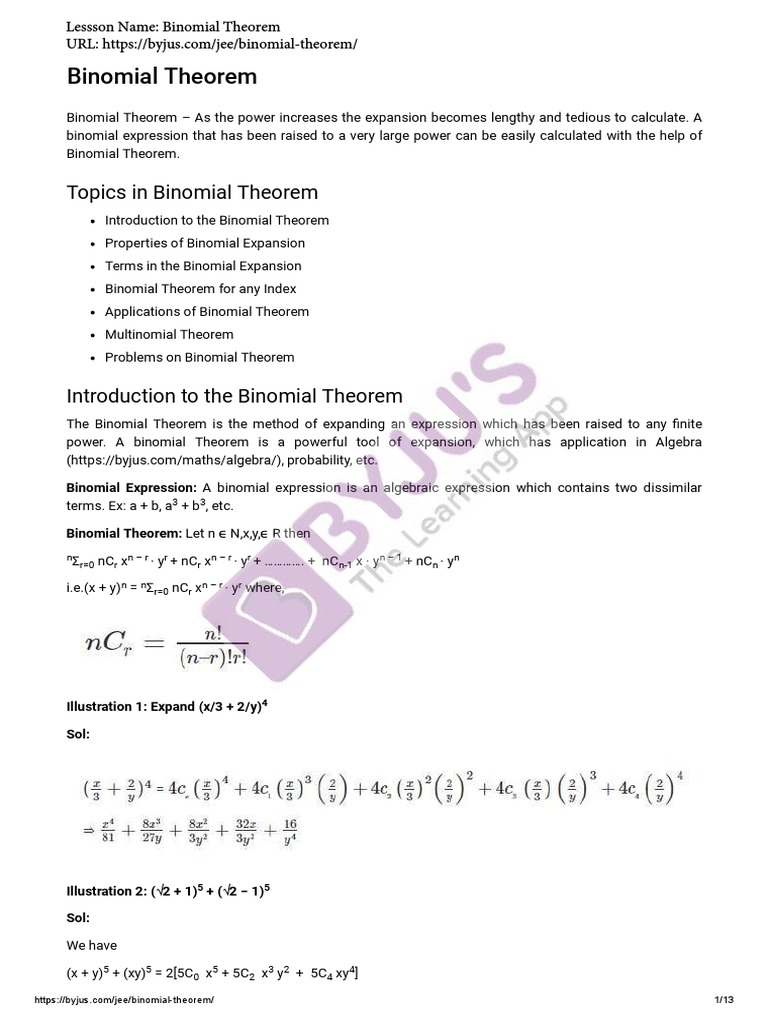 Binomial Theorem | PDF | Numbers | Rational Number